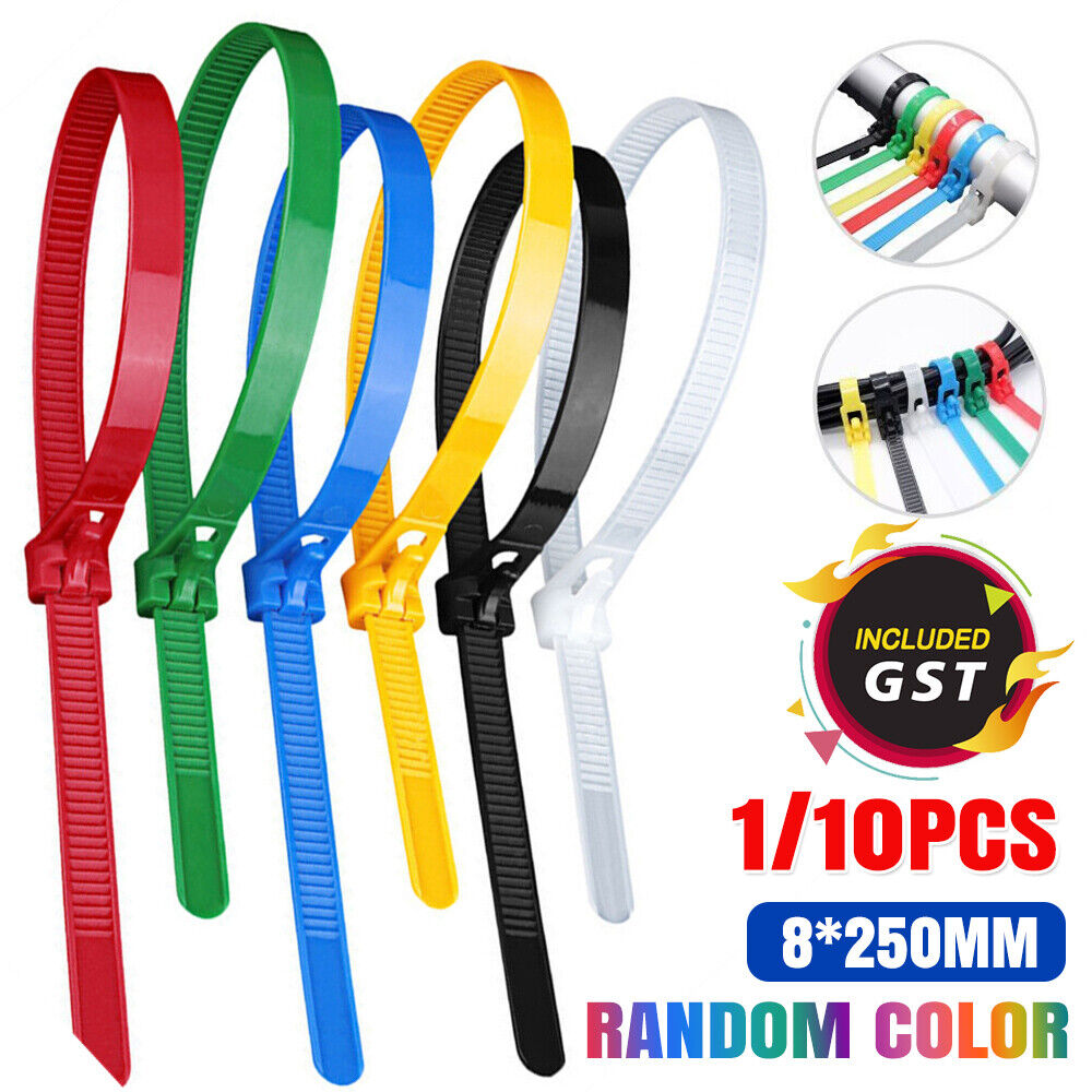 8MM Cable Ties Zip Nylon Plastic Releasable Reusable Wraps Ratchet Wir ...