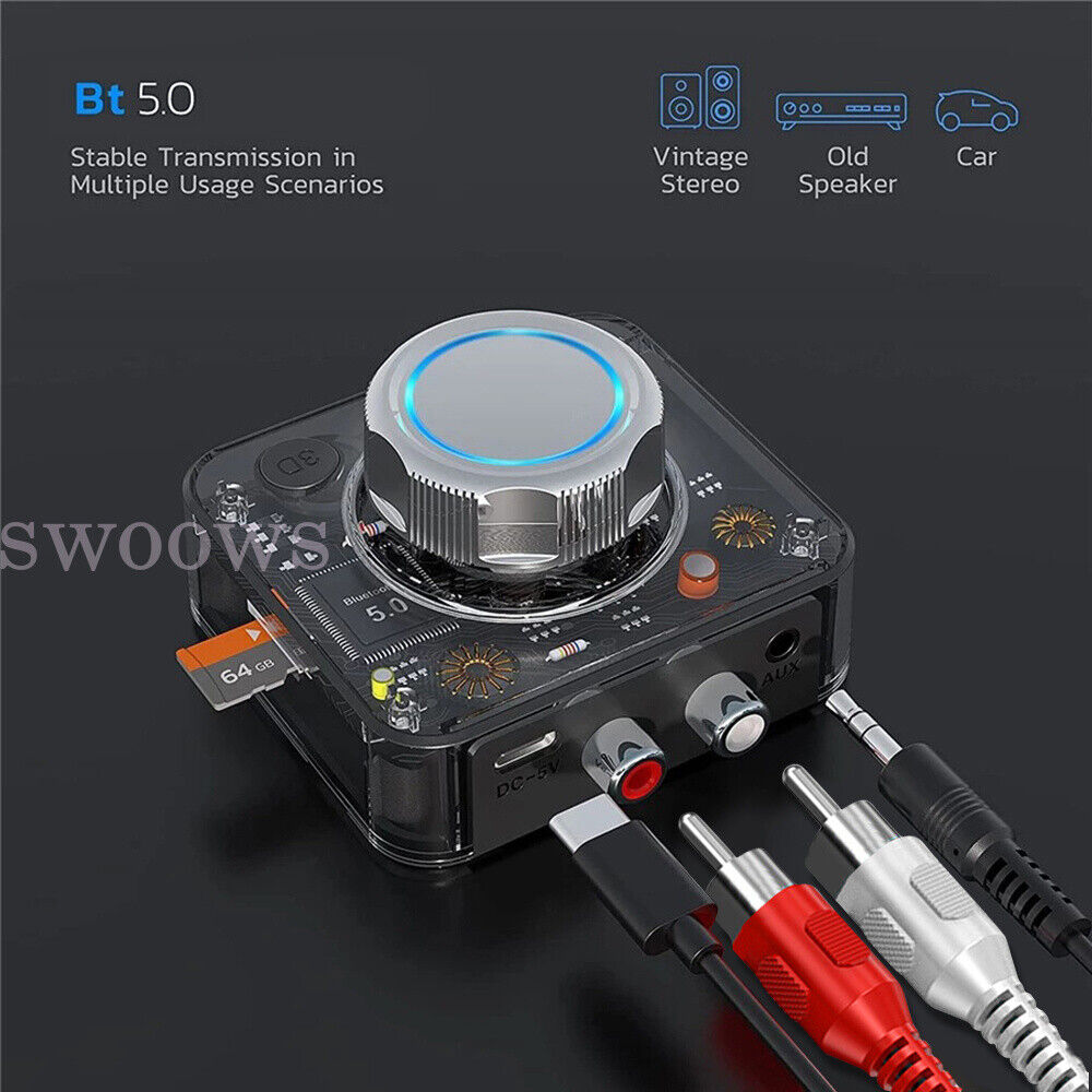 NEW Bluetooth 5.0 Audio Receiver Bar Wireless Stereo Adapter 3.5mm AUX ...