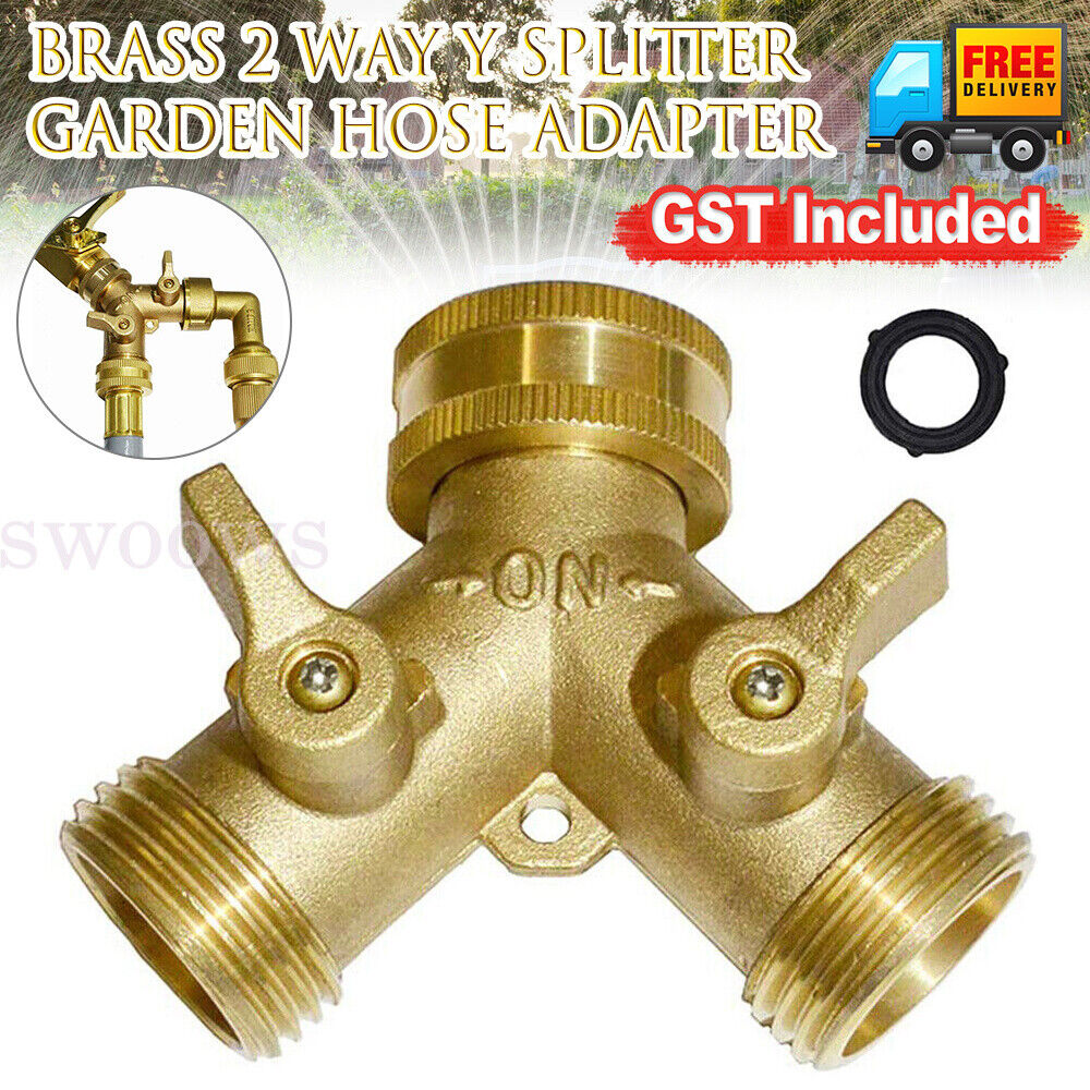 Brass 2 Way Y Splitter Garden Hose Connector Adapter for Water Tap Out ...