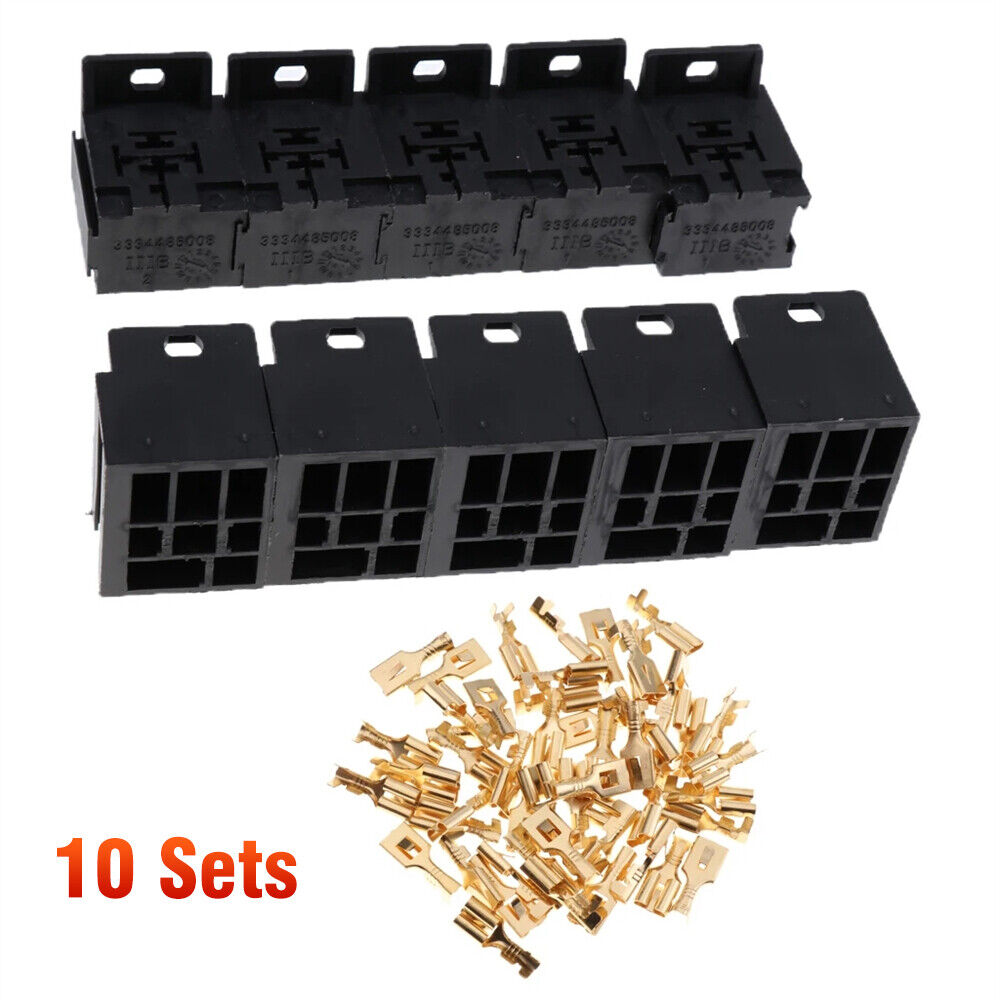 10 Sets 5-Pin 30A-80AMP Car Relay Socket Holder Connector 6.3mm Termin ...