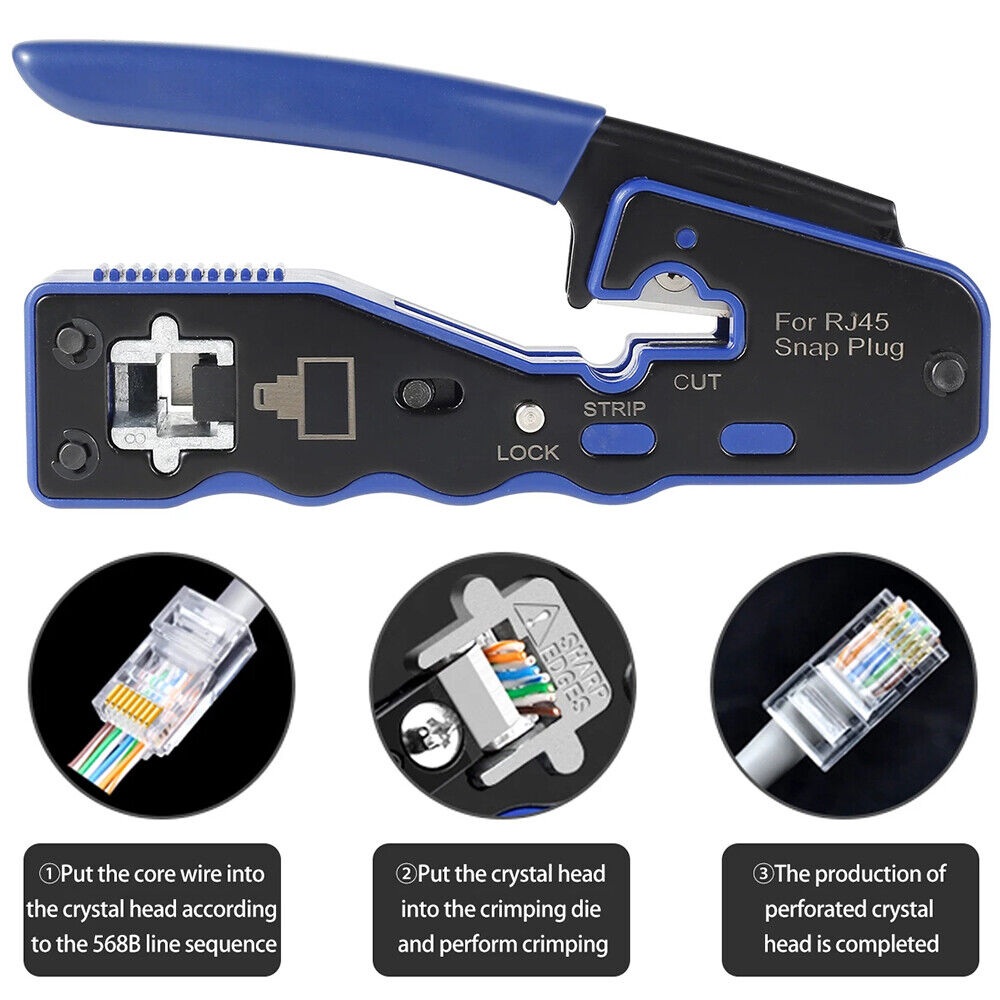 RJ45 EZ Crimper Cat5e 6 7 HD Pass Through Network Connector Crimping L ...