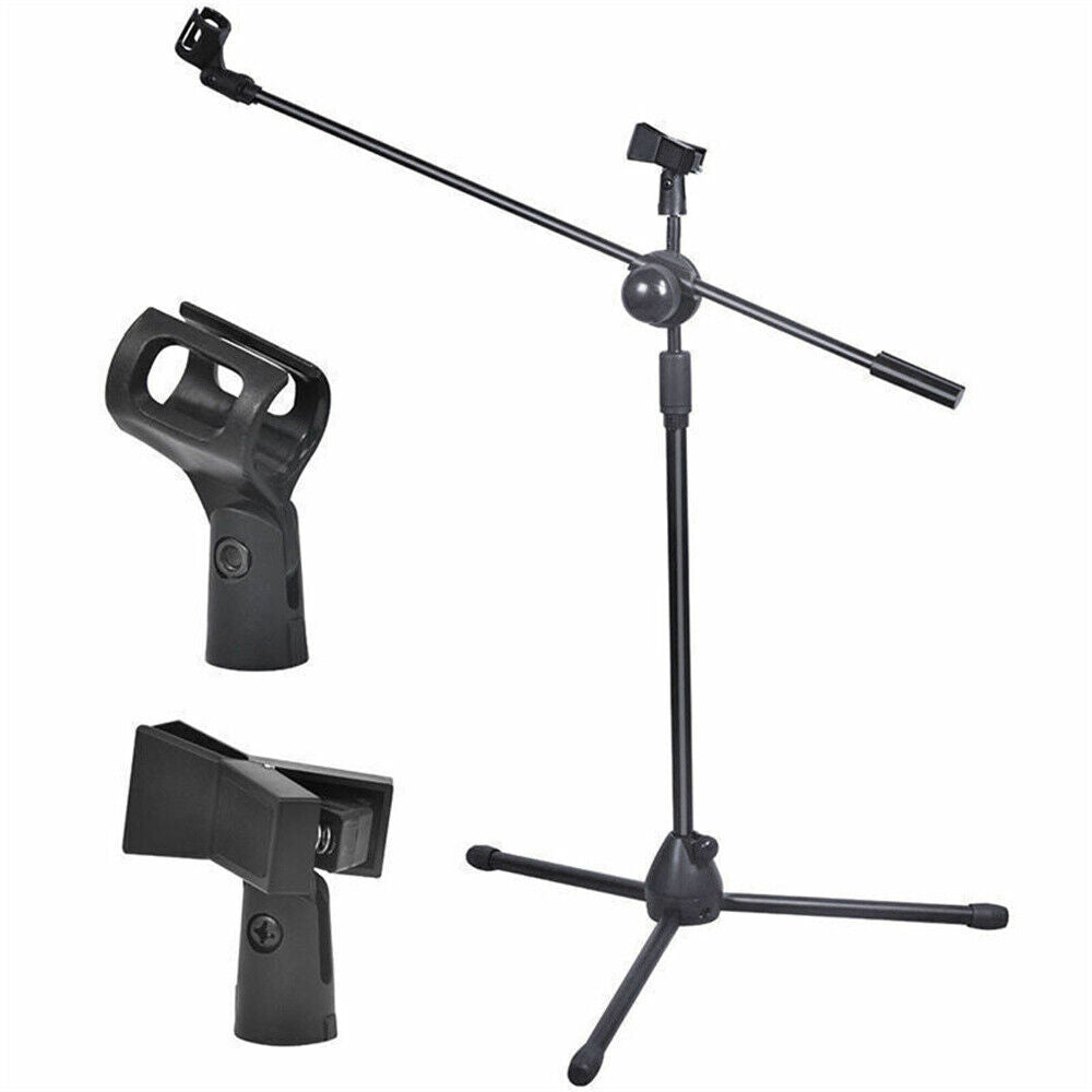 Professional Dual Microphone Stand Telescopic Boom Adjustable Mic Hold ...