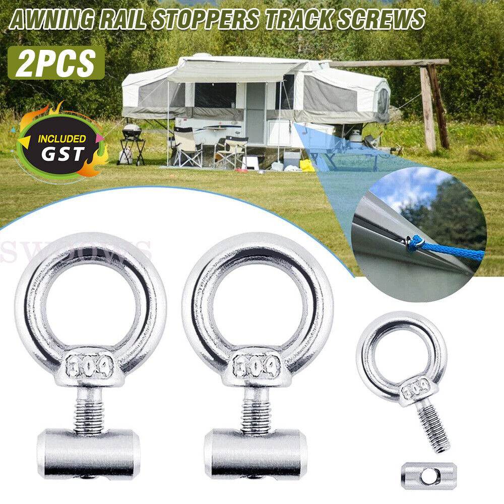 2x STAINLESS STEEL AWNING RAIL STOPPERS Caravan Motorhome Campervan mu ...
