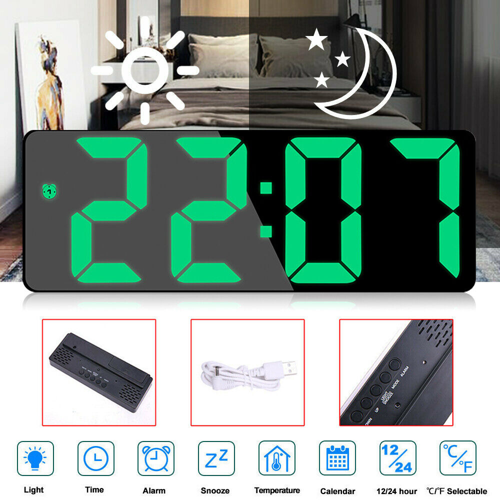 Modern Decor LED Digital Clock Desk Table Alarm Time Temperature Displ ...