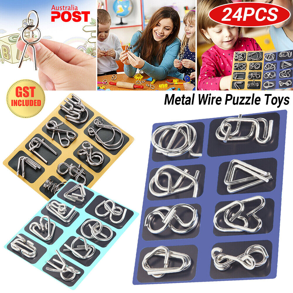Set of 24PCS Metal Wire Puzzle Toys IQ Test Puzzle Unlock Toys Brain T ...